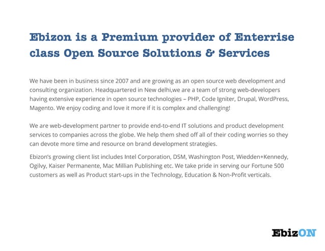 About Ebizon and Portfolio | PPT