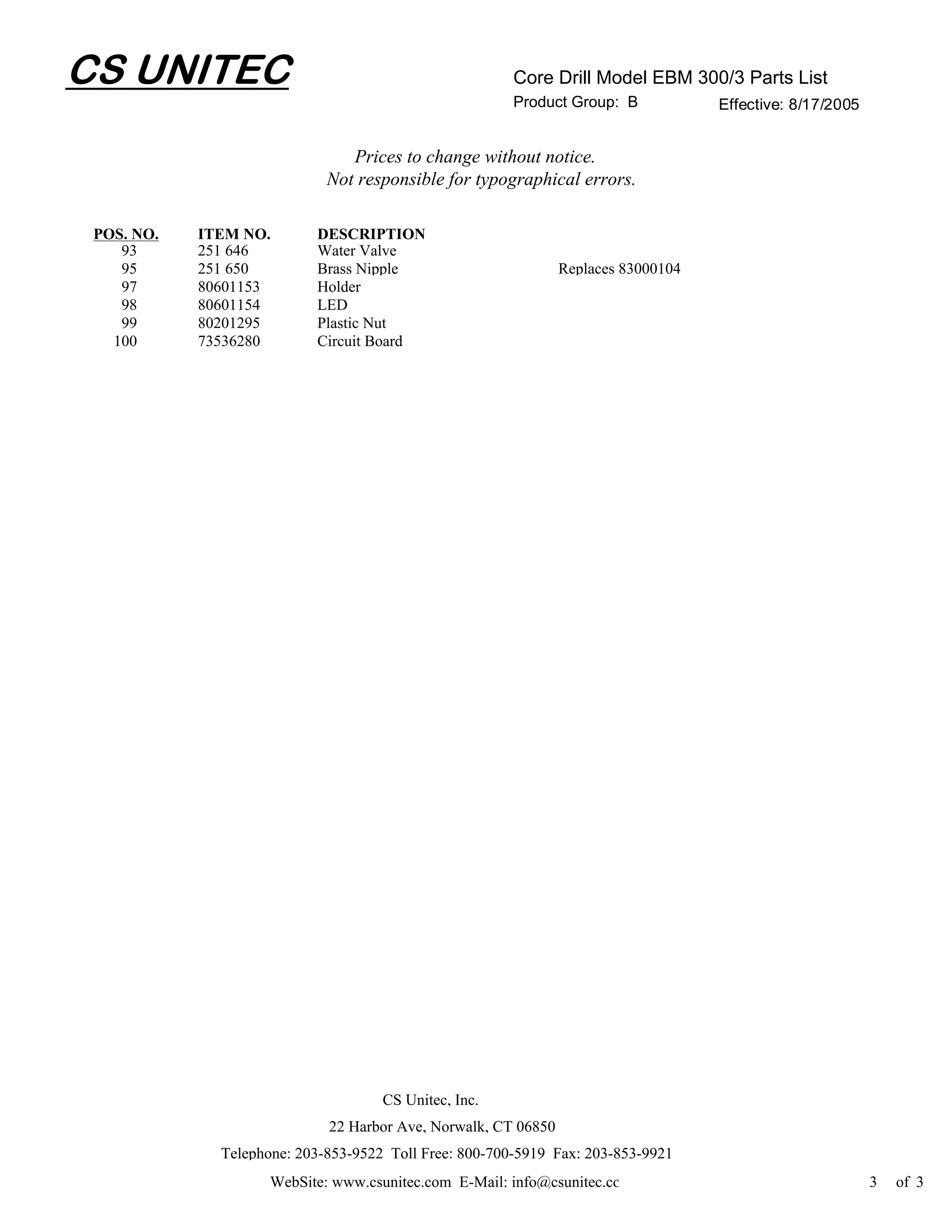 CS Unitec Electric Core Drill Schematics: EBM 300/3P | PDF