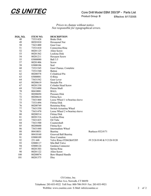 CS Unitec Electric Core Drill Schematics: EBM 300/3PSA | PDF