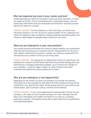 Mastering the Interview: 50 Common Interview Questions Demystified | PDF