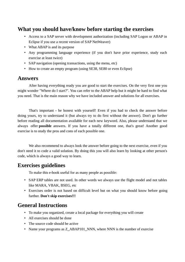 Ebook abap-101-exercises-beginner-starting-from-scratch | PDF