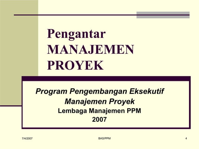 Ebook presentasi pengantar manajemen proyek | PDF