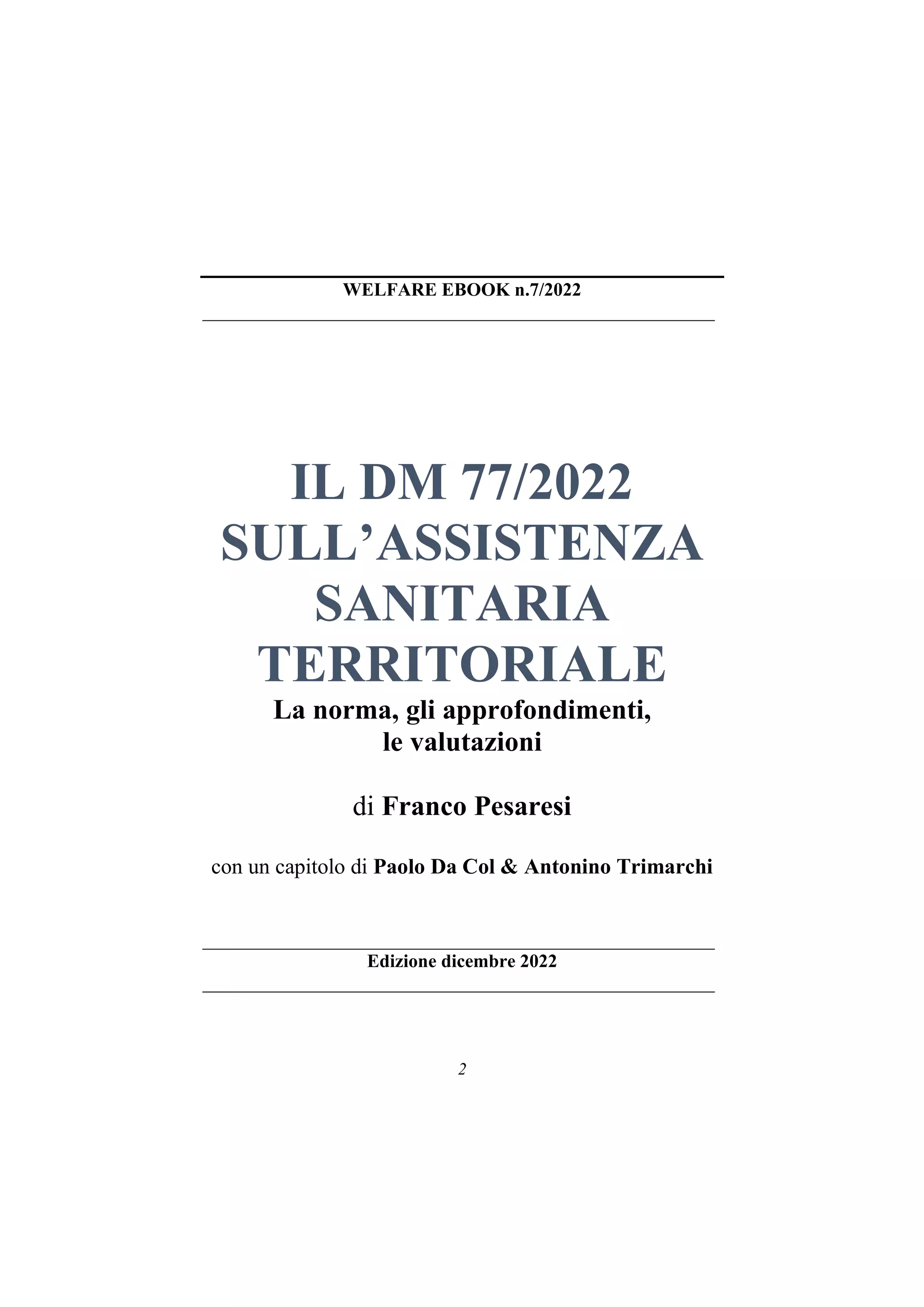 IL DM 77/2022 SULL'ASSISTENZA SANITARIA TERRITORIALE | PDF