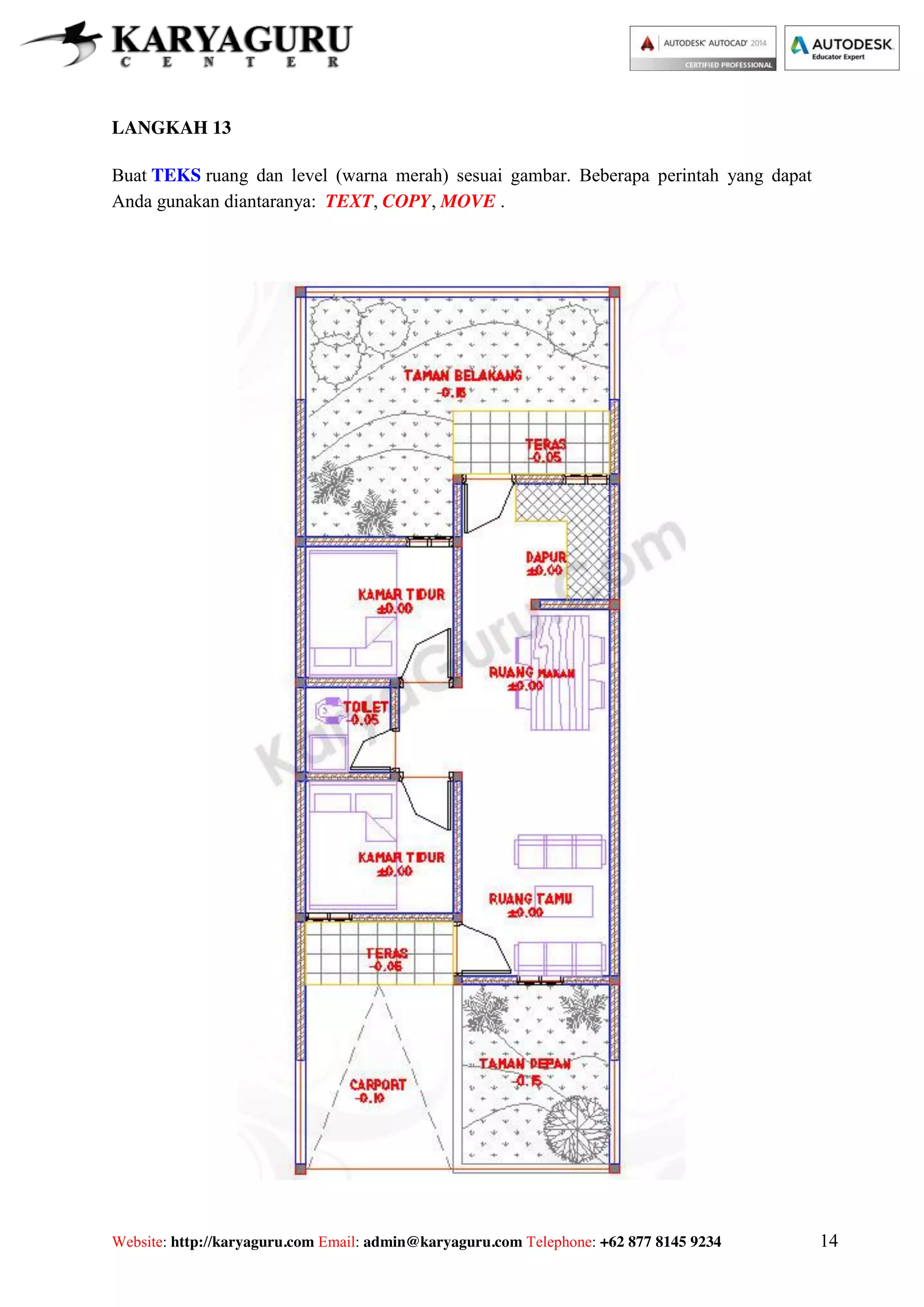 Ebook auto cad gambar kerja rumah tinggal bagian 1 denah ruang | PDF