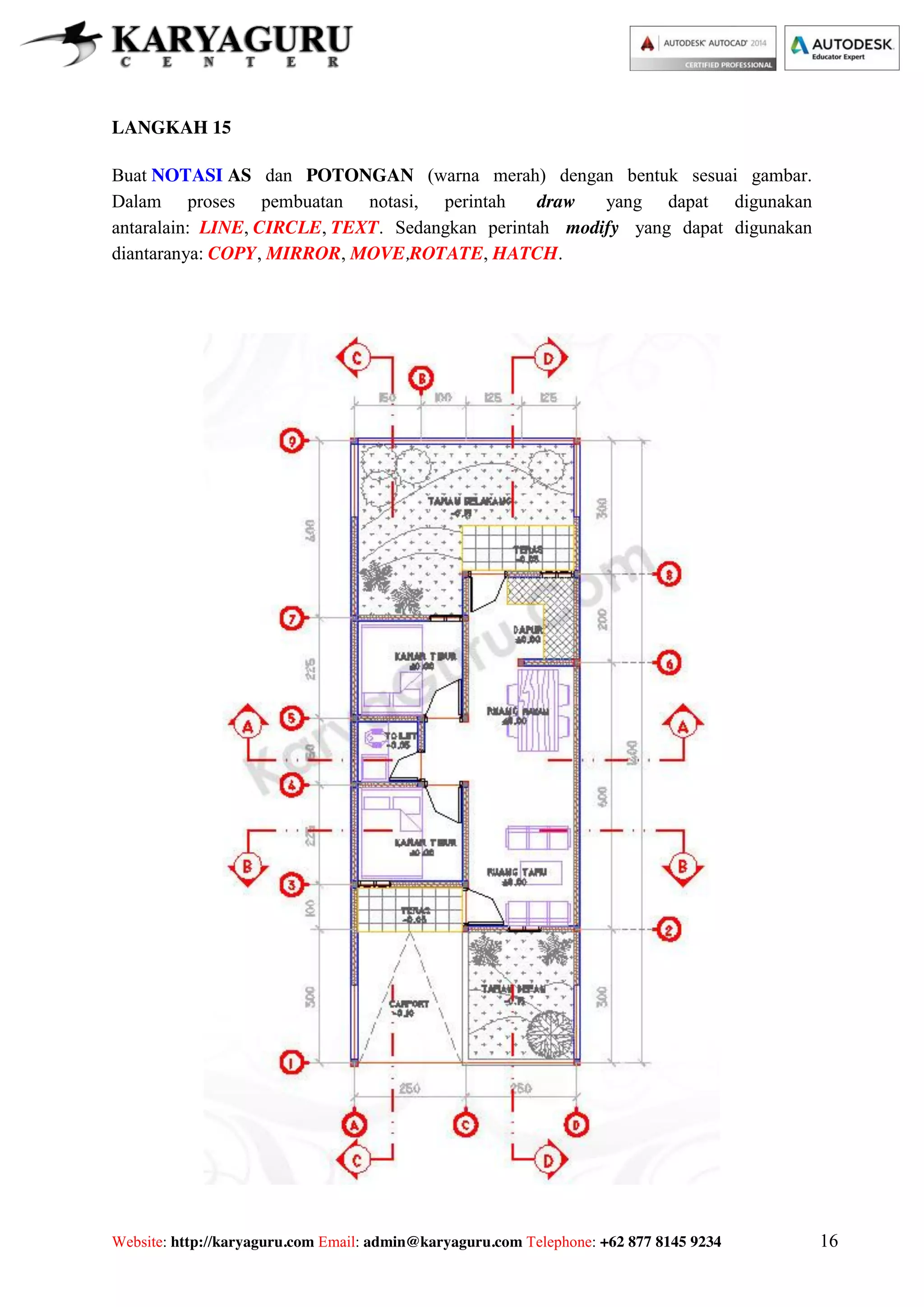 Ebook auto cad gambar kerja rumah tinggal bagian 1 denah ruang | PDF