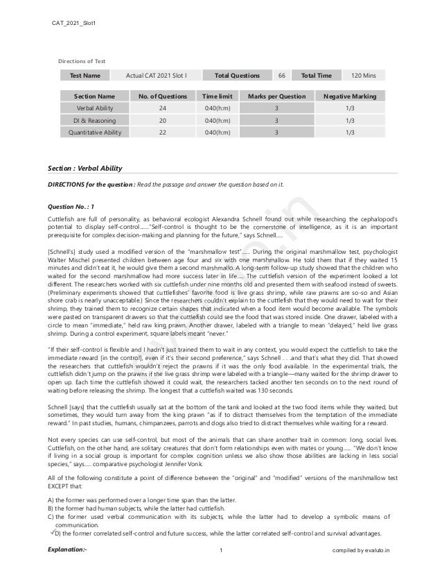 CAT Previous years question paper with solution(2017-2021) | PDF