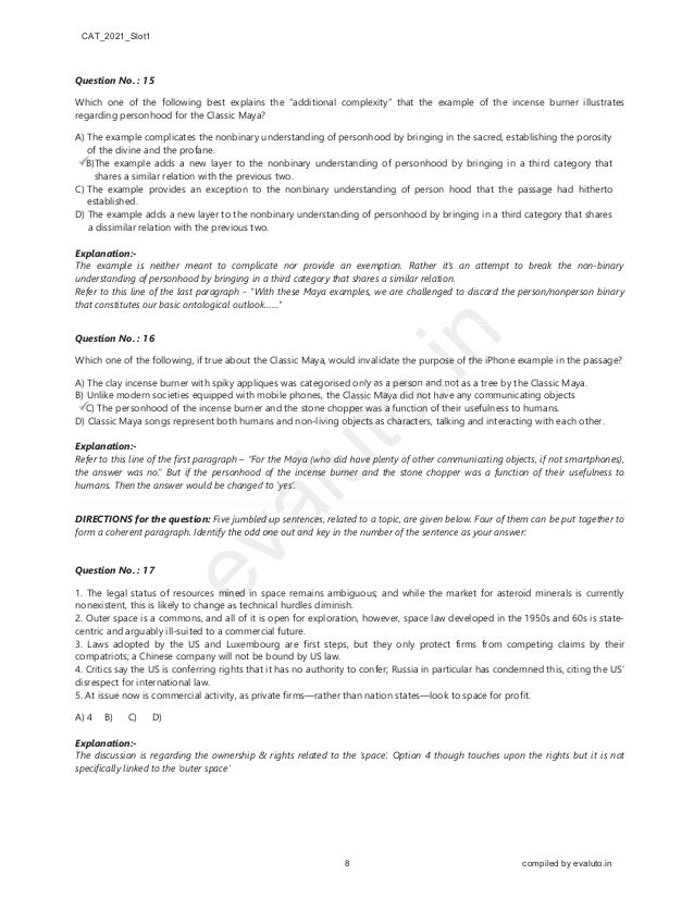 CAT Previous years question paper with solution(2017-2021) | PDF