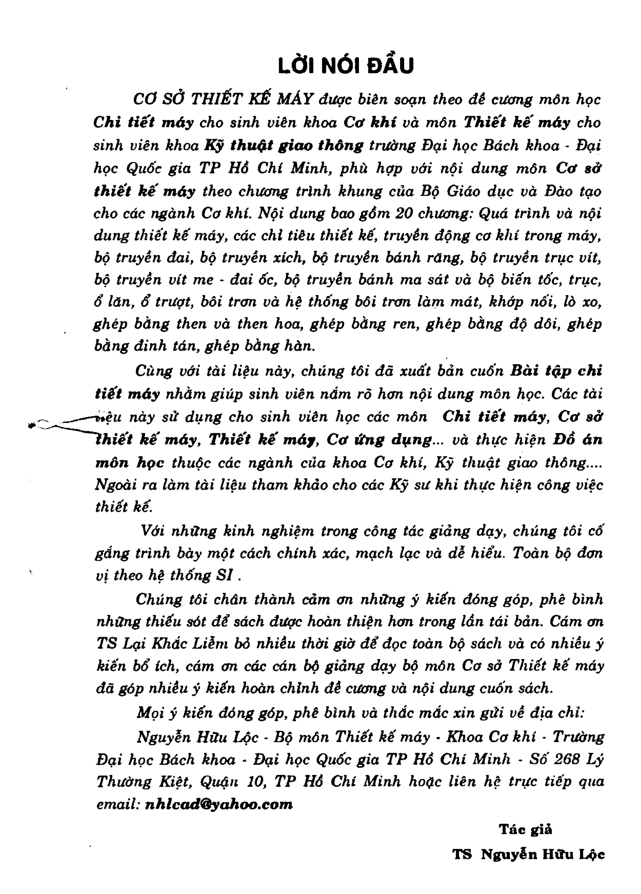 Ebook Cơ sở thiết kế máy - Nguyễn Hữu Lộc | PDF