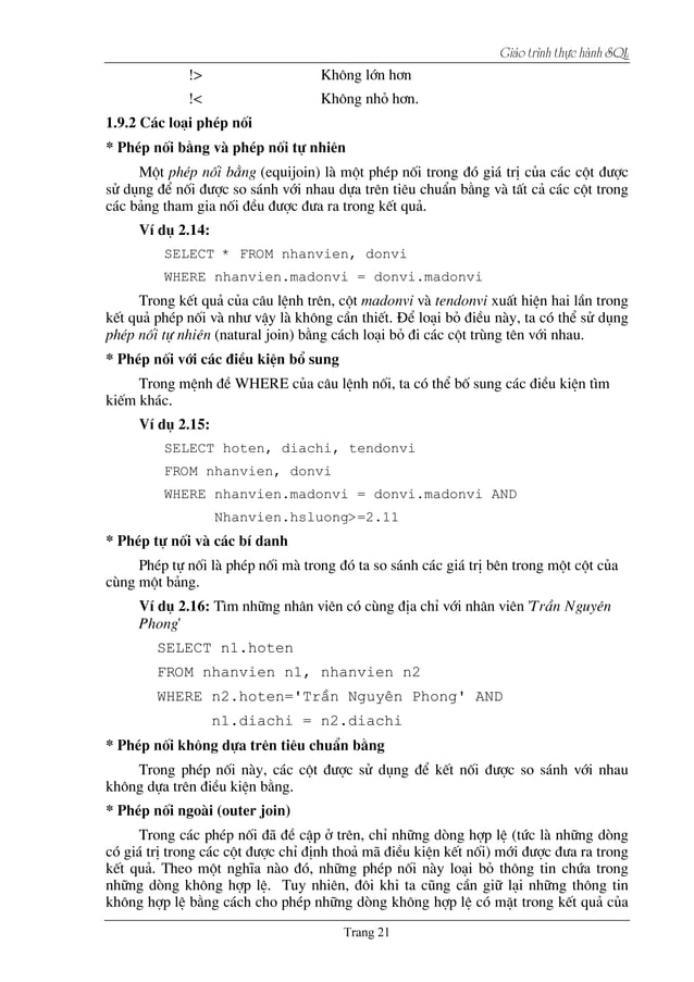 Ebook giao trinh thuc hanh sql | PDF