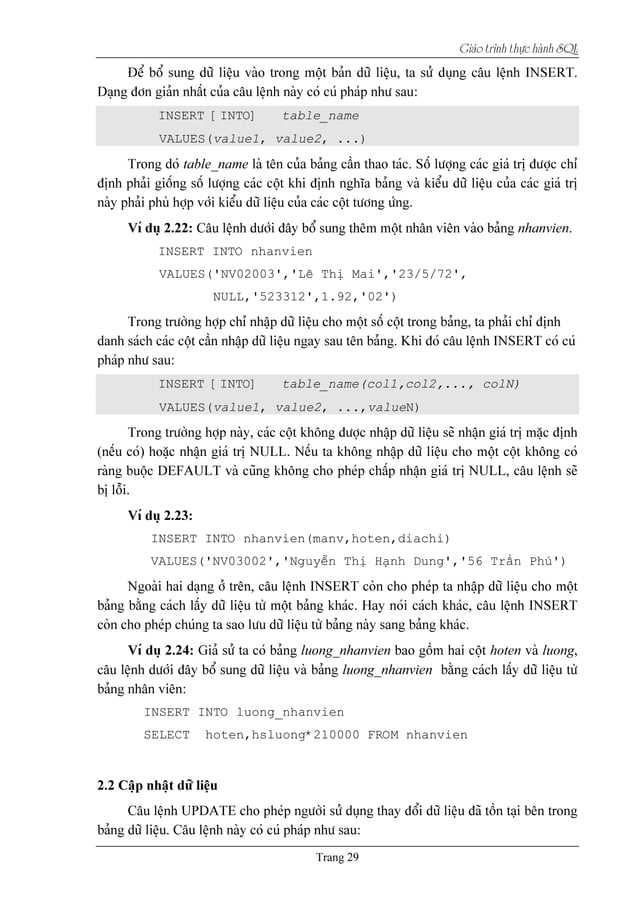Ebook giao trinh thuc hanh sql | PDF