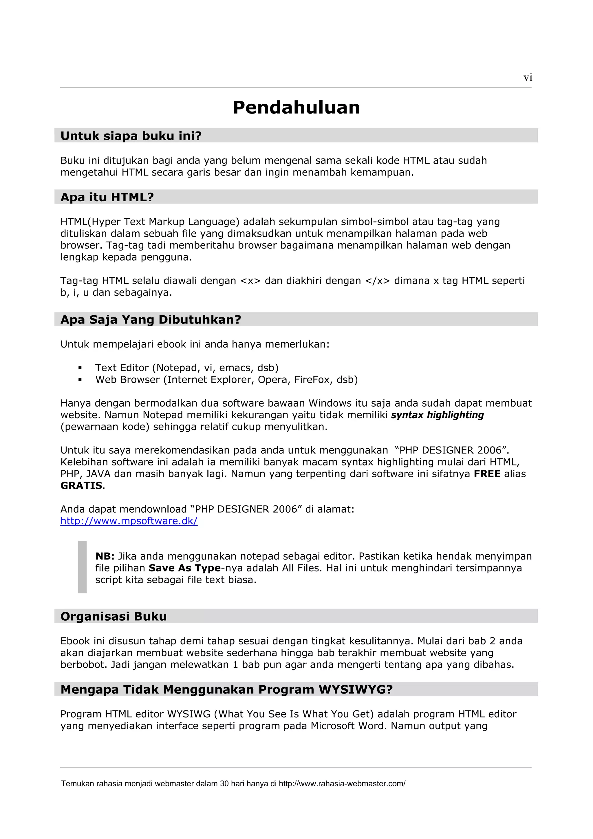 Ebook tutorial belajar html | PDF