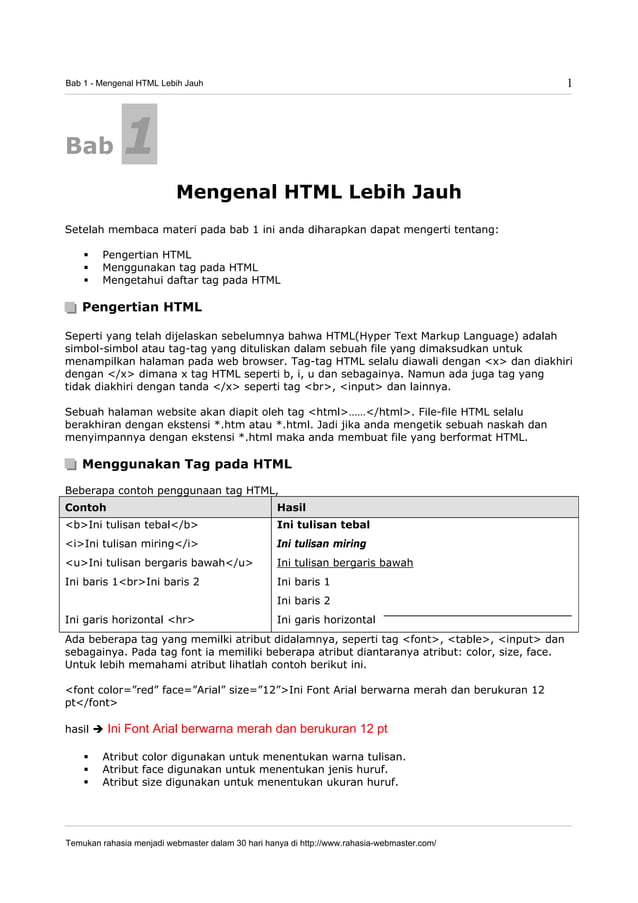 Ebook tutorial belajar html | PDF