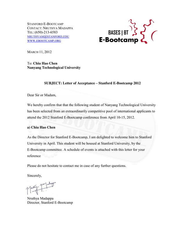 E Bootcamp Acceptance Letter | PDF
