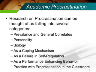 Academic Procrastination: A Review of Research on Theory and Practice | PPT