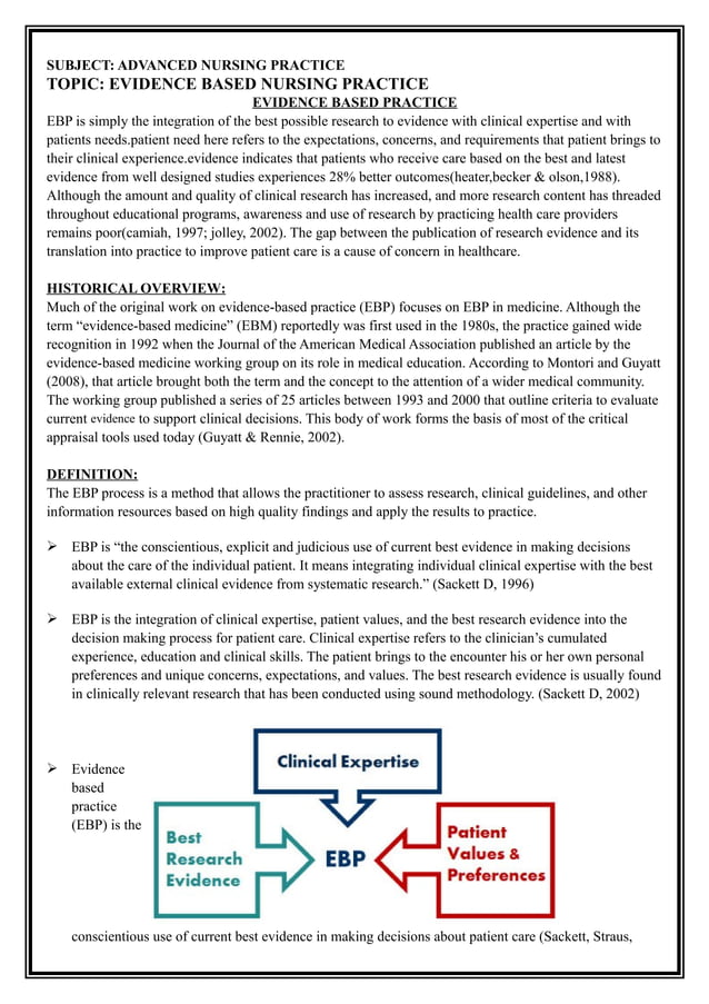 EVIDENCE BASED NURSING PRACTICE | DOC | Healthcare Industry | Industries