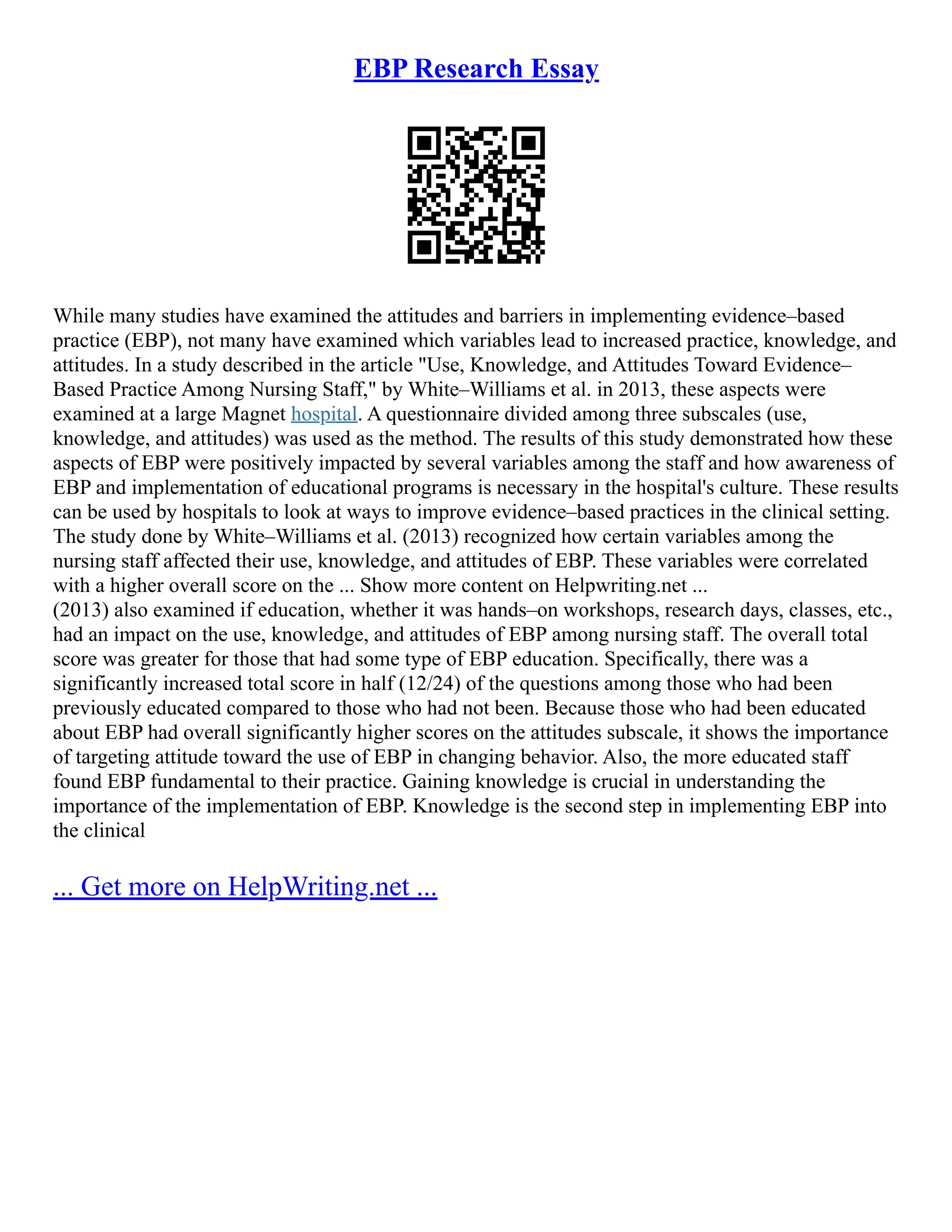 EBP Research Essay | PDF