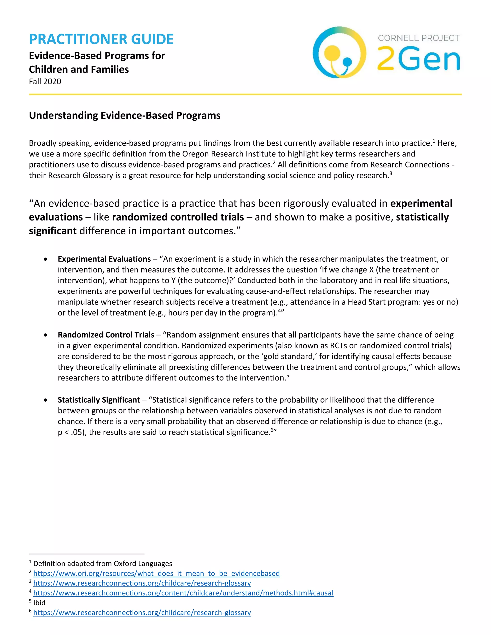 Practitioner Guide to Evidence-Based Programs for Children and Families ...