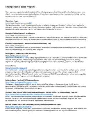 Practitioner Guide to Evidence-Based Programs for Children and Families | PDF