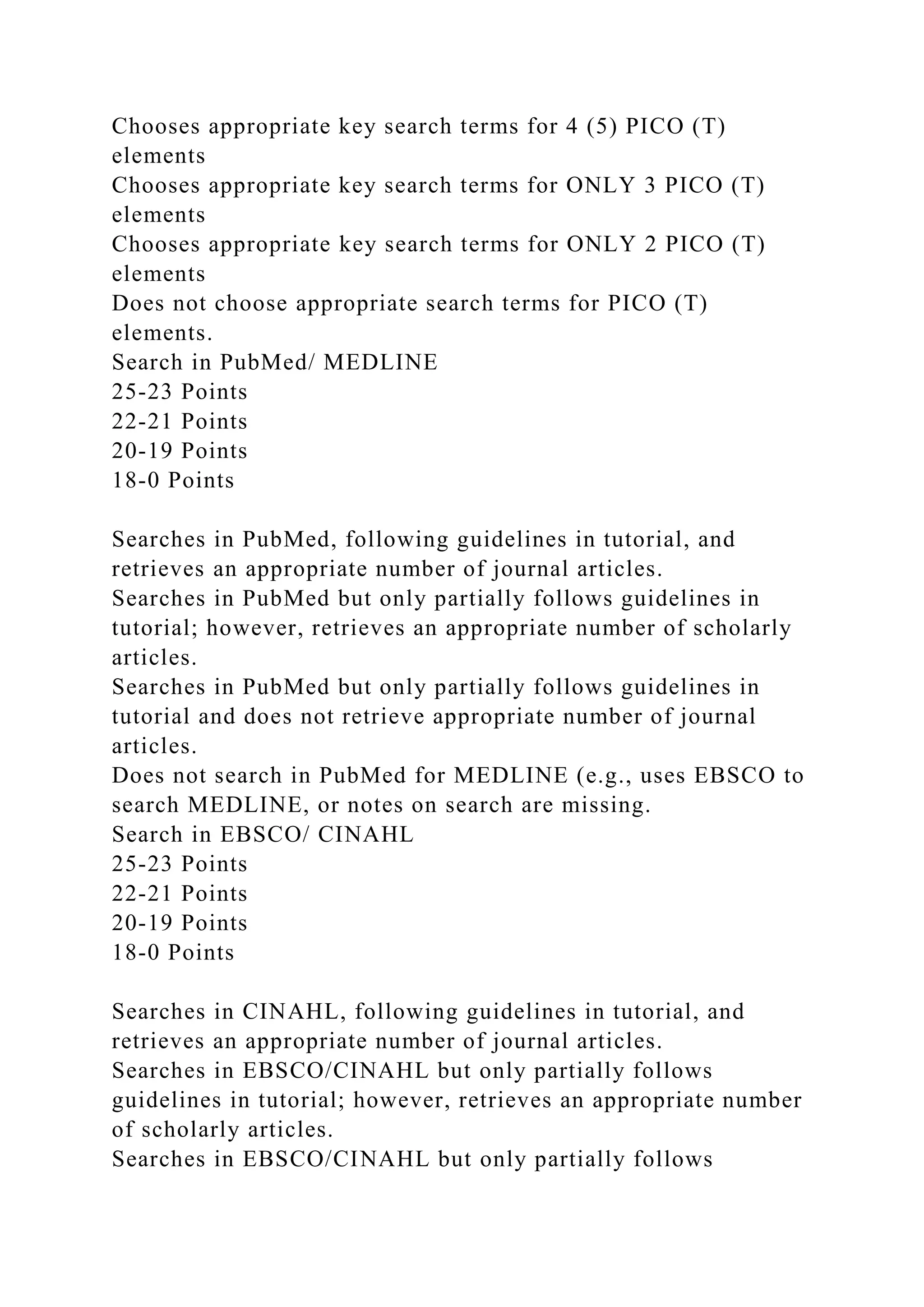 EBP Searchable Clinical QuestionsGuidelines with Scoring Rubric.docx