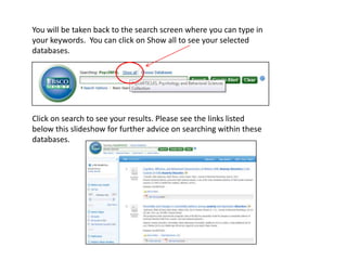 Ebsco database searching | PPT | Free Download