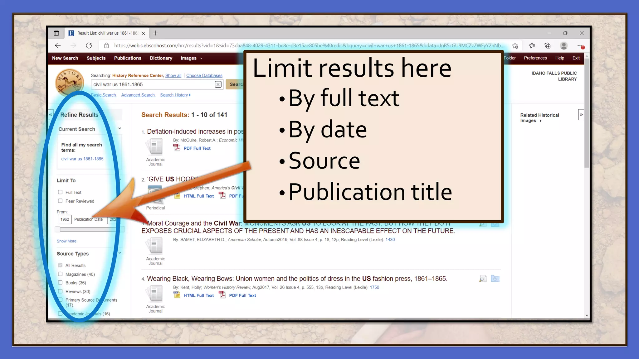 EBSCO History Reference Center at the Idaho Falls Public Library | PPT