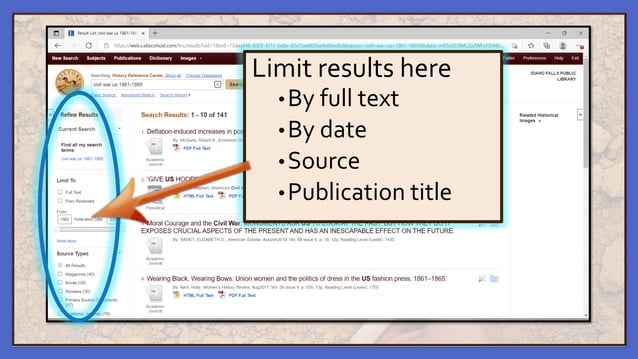 EBSCO History Reference Center at the Idaho Falls Public Library | PPT