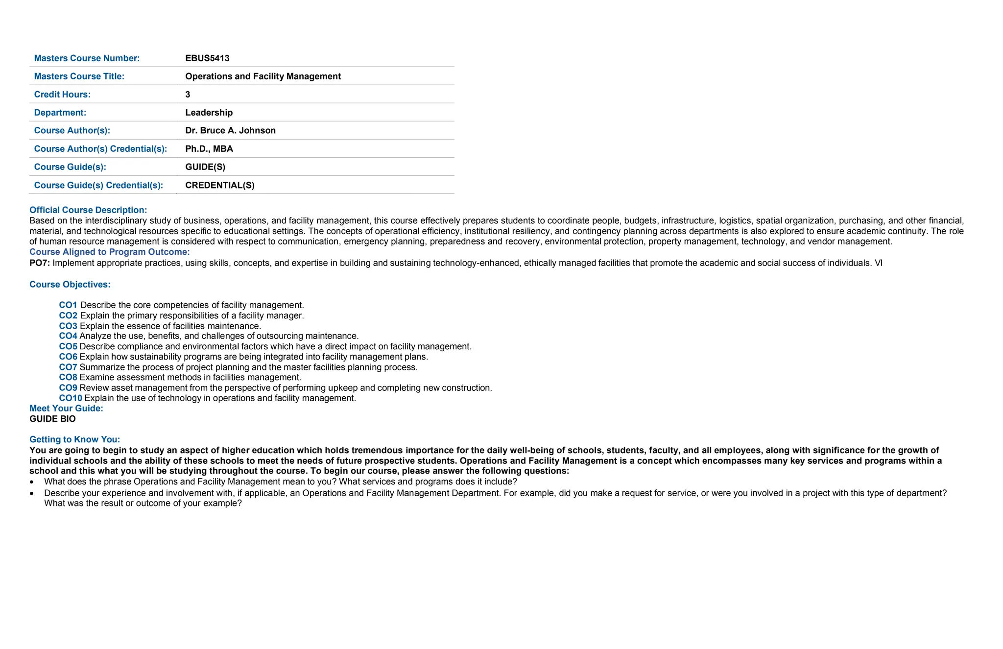 EBUS5413 Operations and Facility Managem | PPT