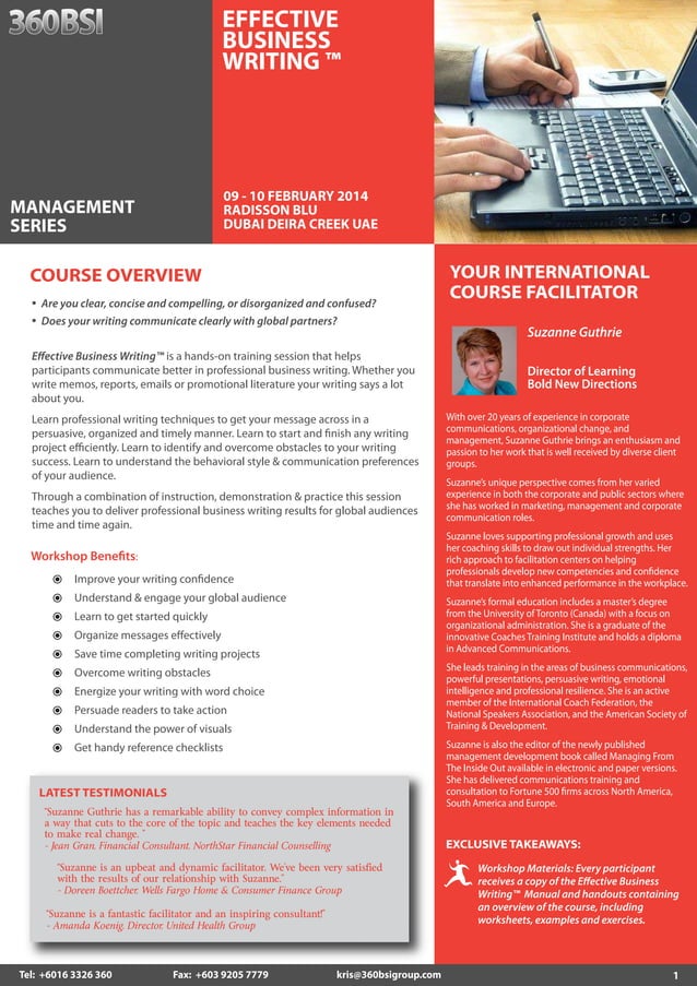 Effective Business Writing 09 - 10 February 2014 Dubai, AE | PDF