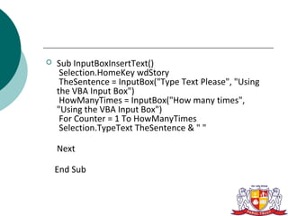 INPUT BOX- VBA | PPT | Computing | Technology & Computing