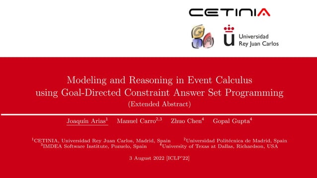 Modeling and Reasoning in Event Calculus using Goal-Directed Constraint Answer Set Programming | PPT