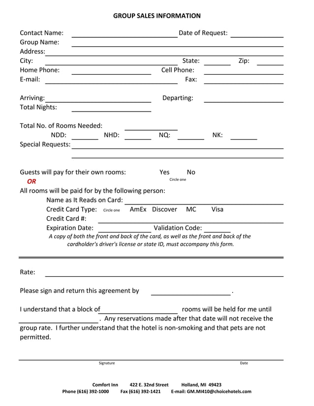 Group Sales Information Form | PDF
