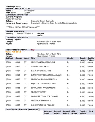 Fordham University Unofficial Transcript | DOCX | Undergraduate ...