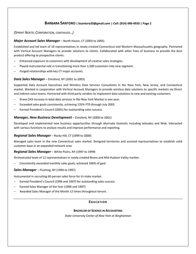 Barbara Santoro Resume - Sr Level Mgmt Mar 2015 | DOCX | Sales | Business