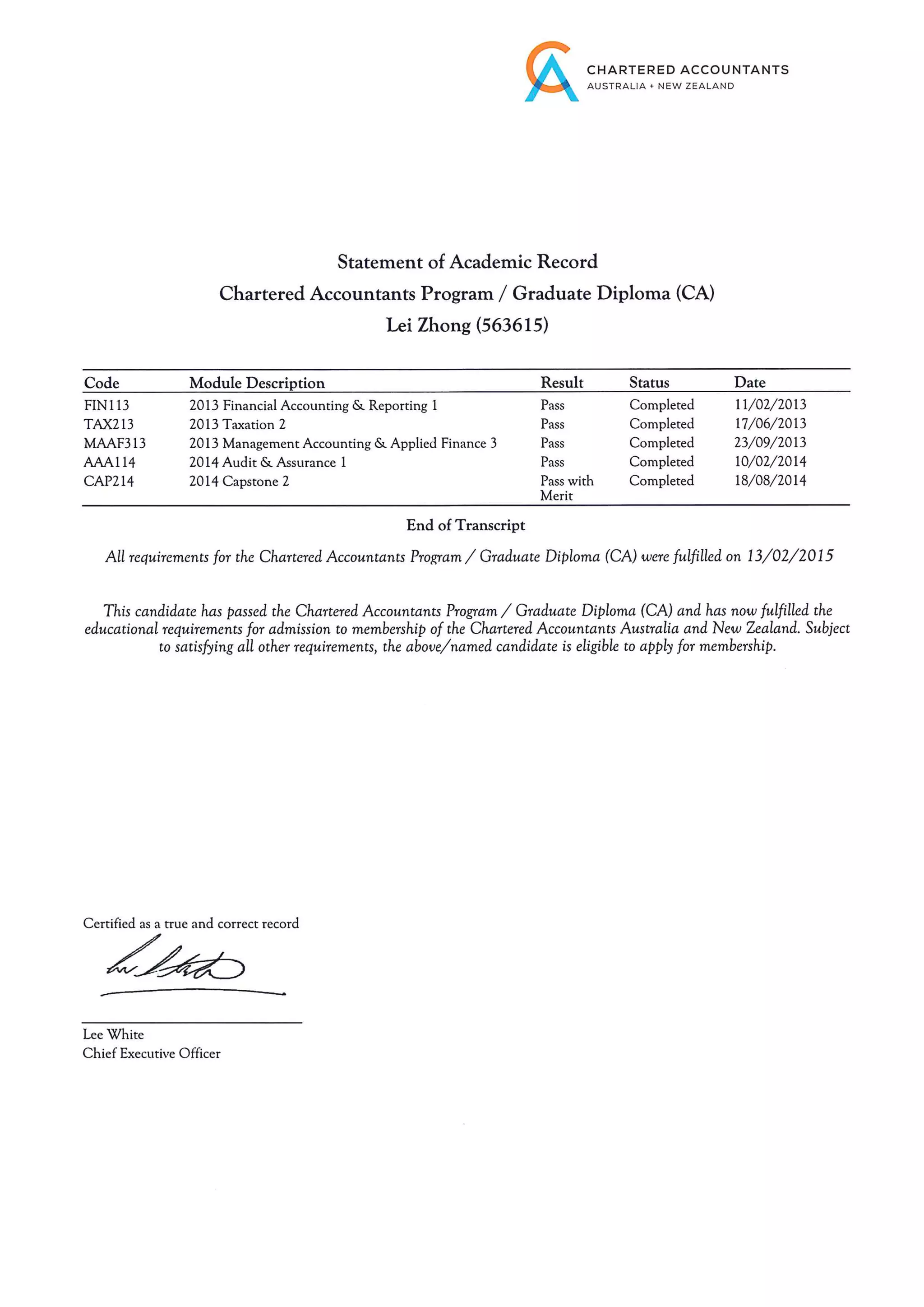 Caron Zhong Academic Record | PDF