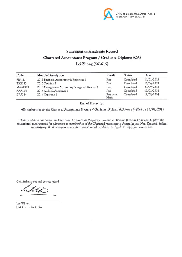 Caron Zhong Academic Record | PDF