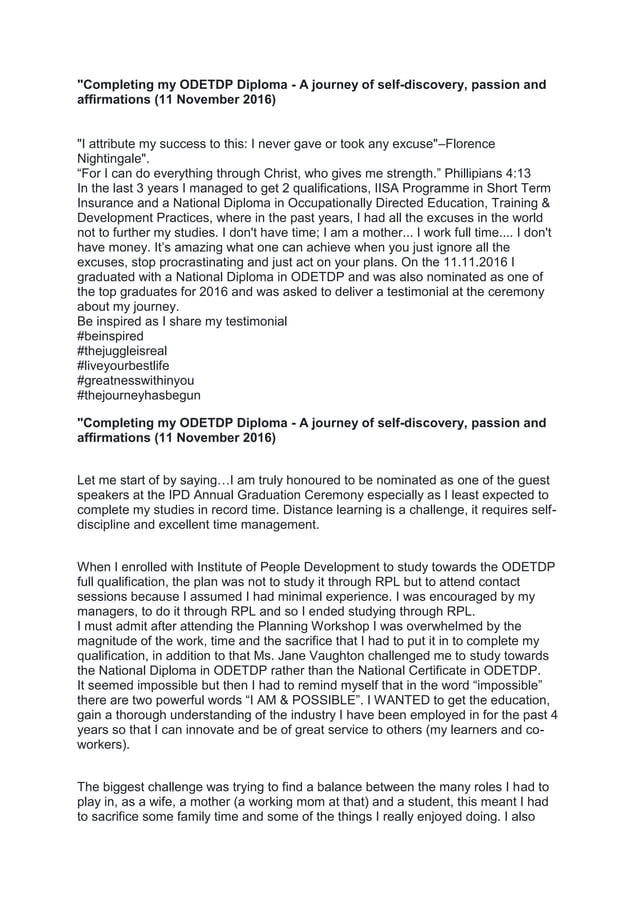 Completing my ODETDP Diploma | PDF