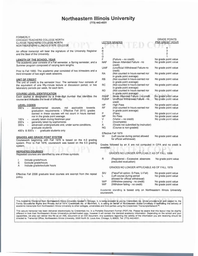 Van Aelst-Northeastern IL Univ. official Transcripts | PDF