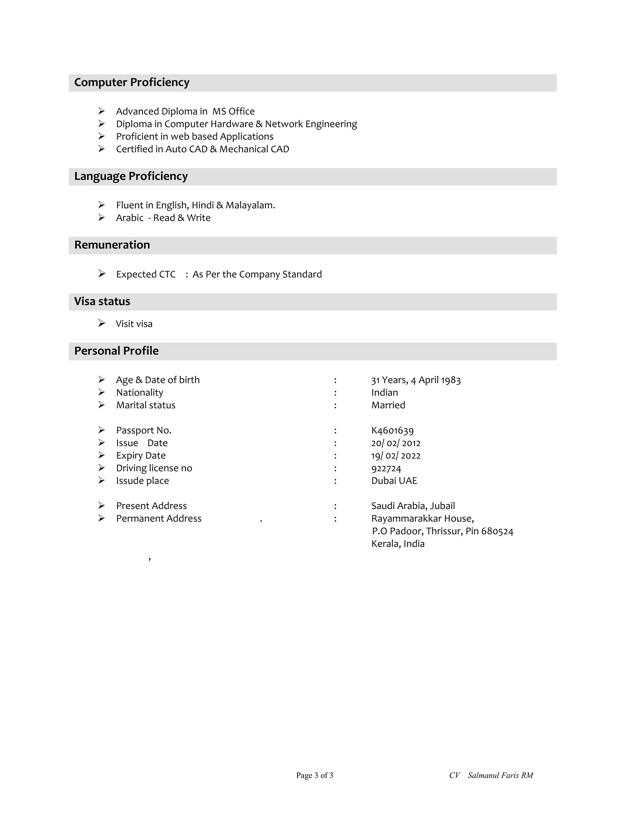 Faris CV for safty aplication-25022015 | DOCX | Civil Engineering Industry | Industries