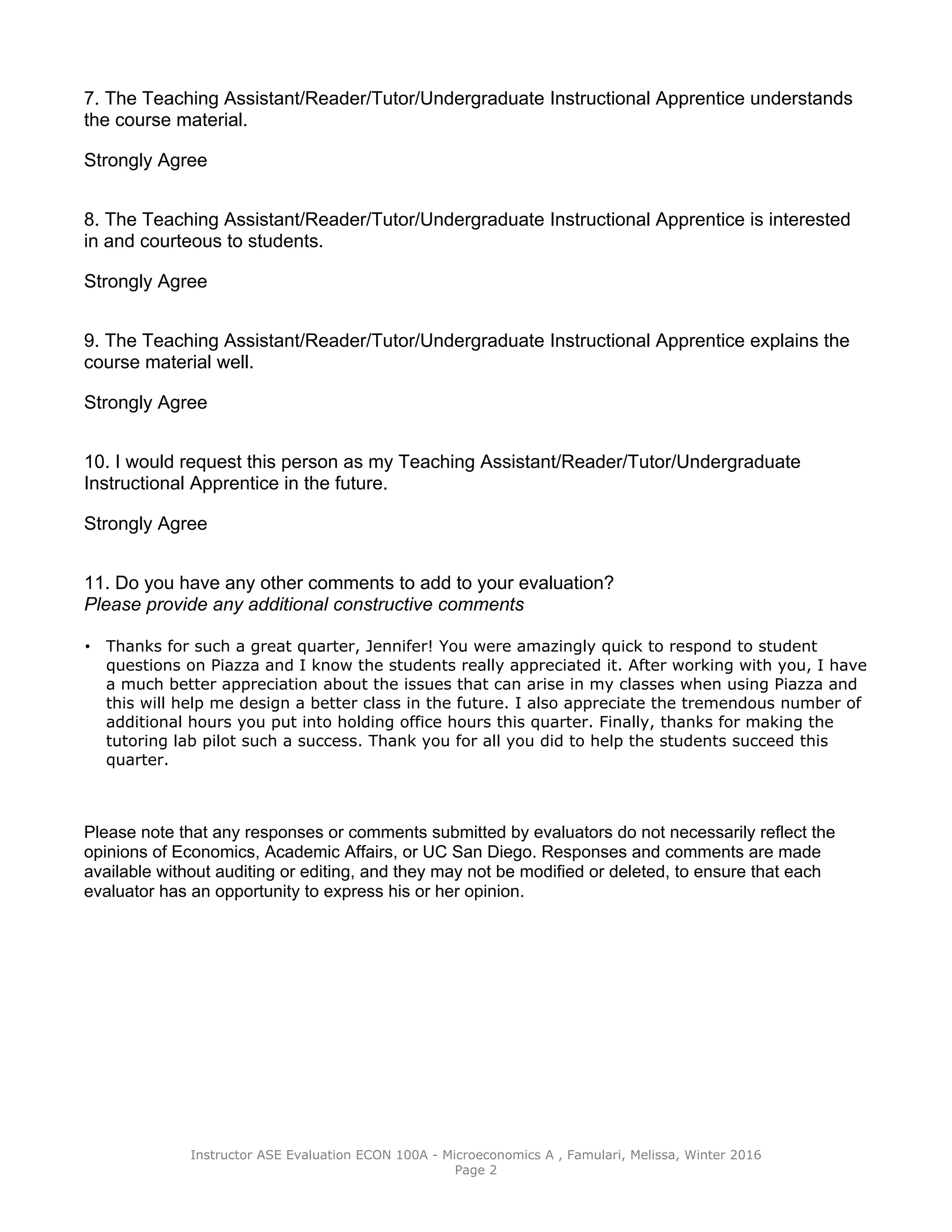 TA evaluation form ECON 100A | PDF