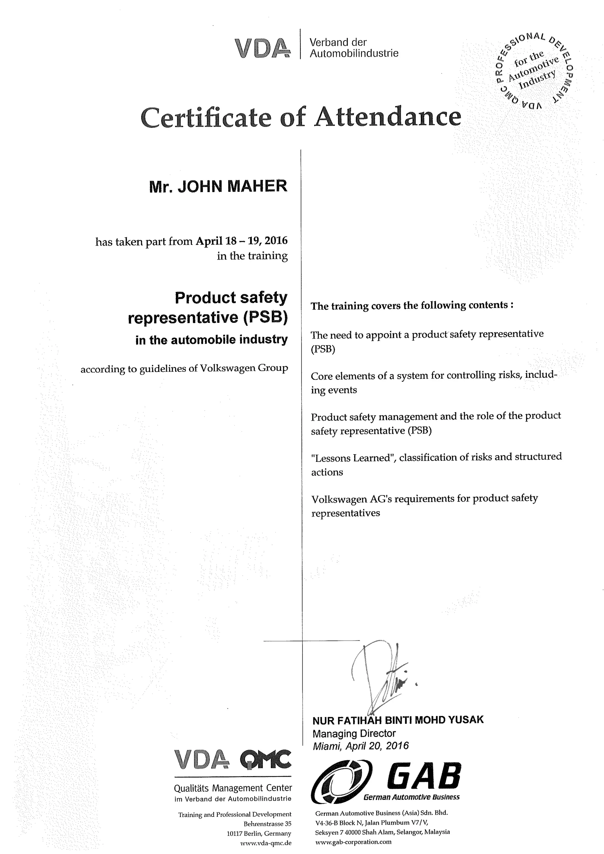 J. Maher - PSB Certificate | PDF