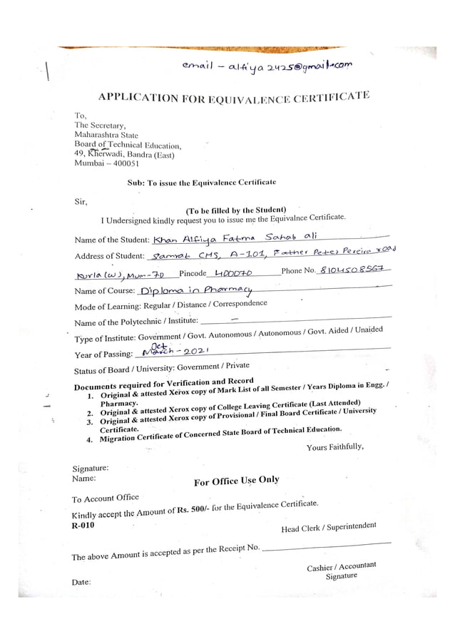 Application for pharmacy Equivalent Certificate | PDF