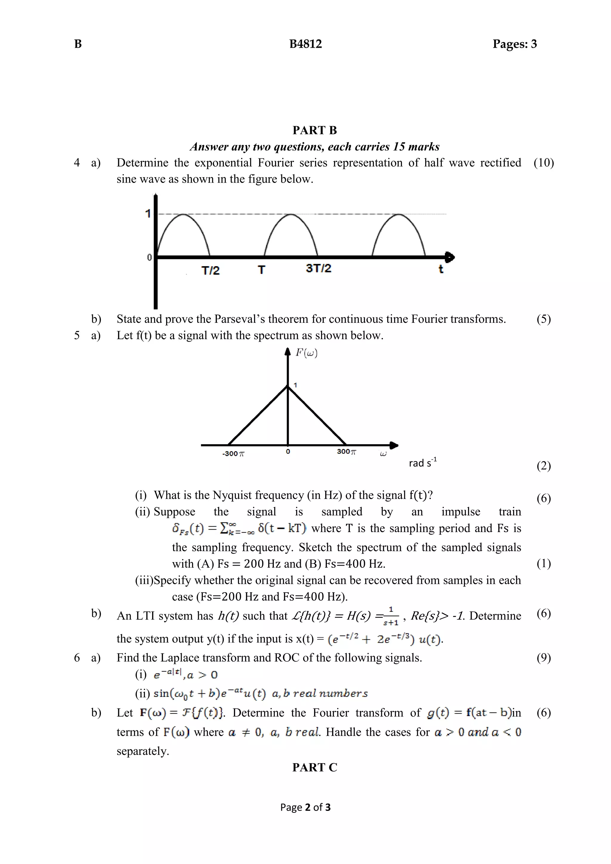EC202 SIGNALS & SYSTEMS PREVIOUS QUESTION PAPER | PDF
