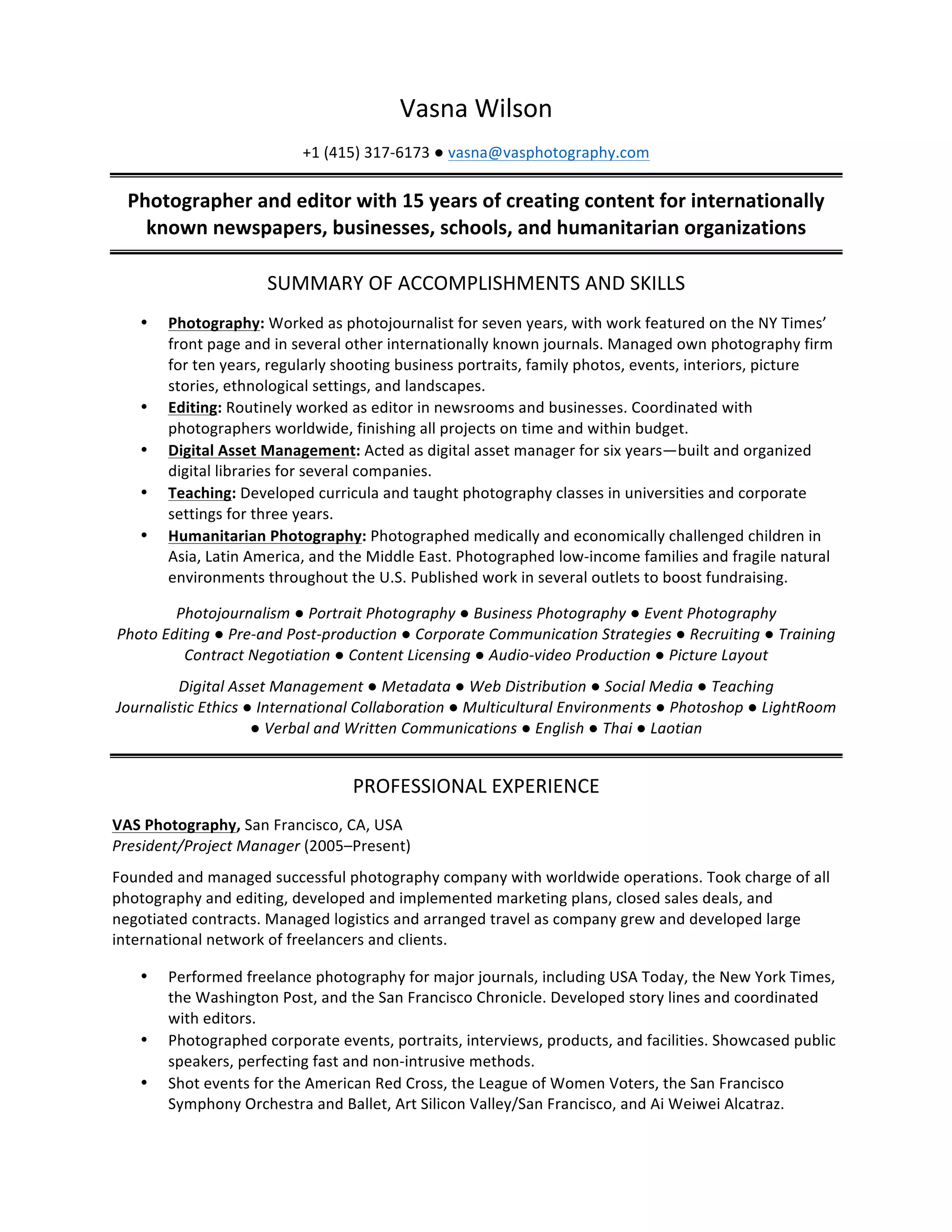 resume Vasna Wilson | PDF