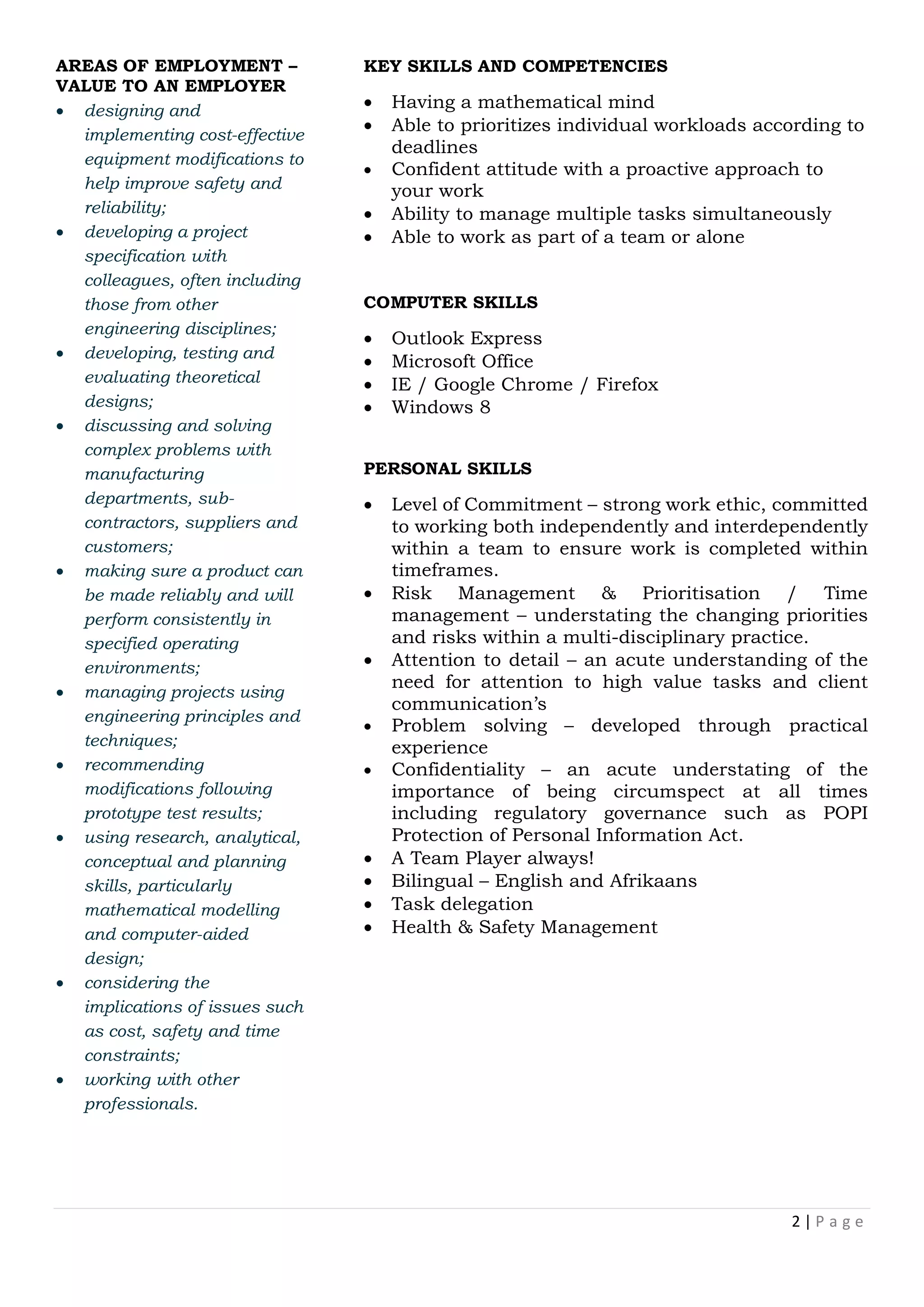De Lange, AR Mr - Resume | PDF