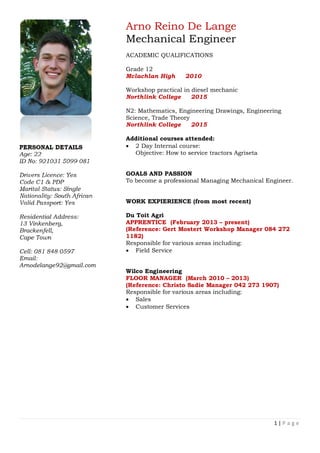 De Lange, AR Mr - Resume | PDF