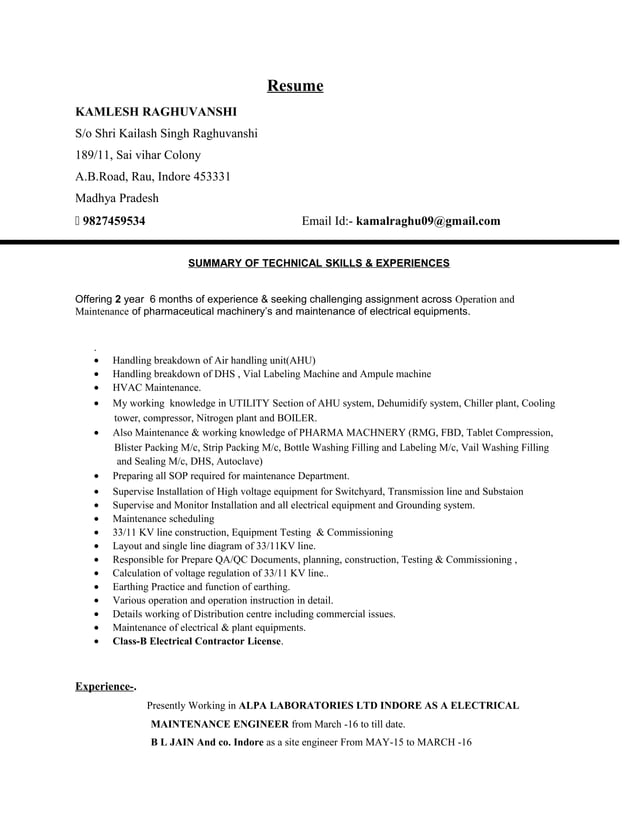 New resume kamlesh | DOC | Civil Engineering Industry | Industries