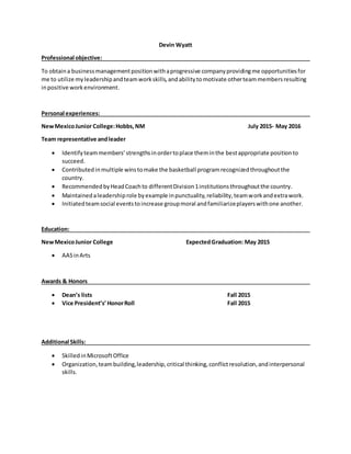 Devin Wyatt Professional Resume | DOCX