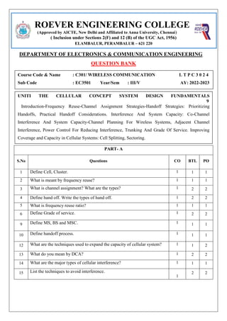 EC3501 Wireless Communication QUESTION BANK | PDF