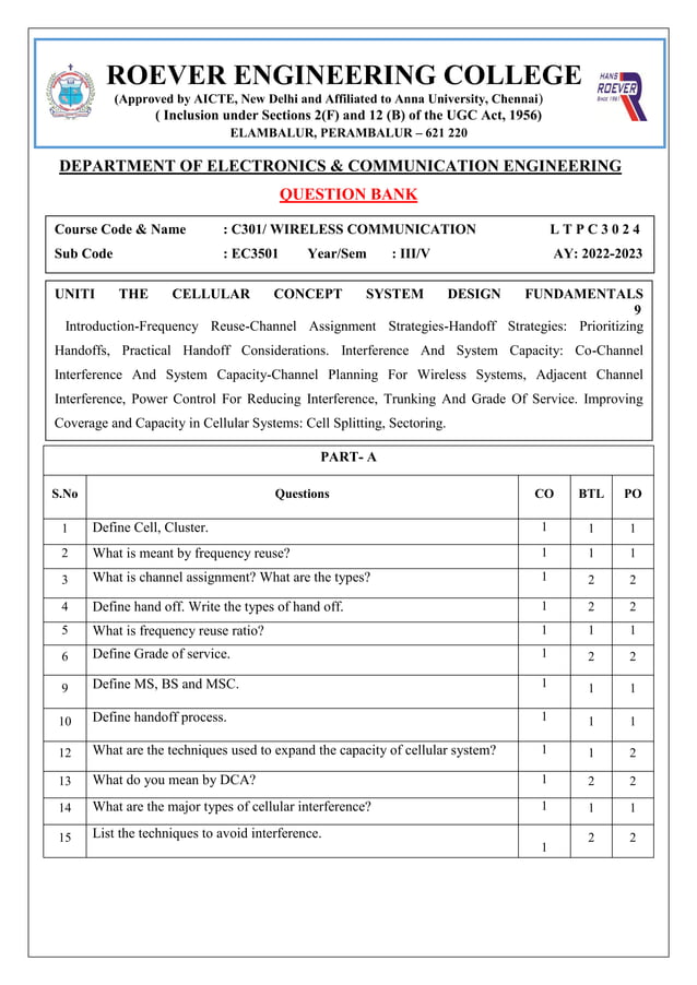 EC3501 Wireless Communication QUESTION BANK | PDF