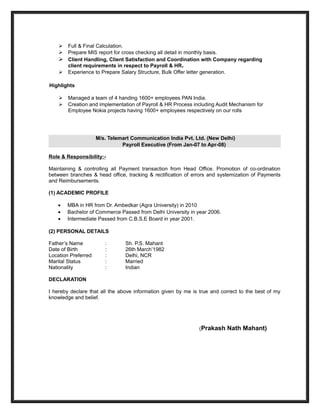 Resume - Prakash Nath Mahant | DOC